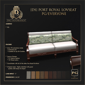 Second Life Marketplace - [Ds] PORT ROYAL Loveseat PG